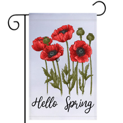 Hello Spring Poppy Flowers Garden Flag Outdoor Yard Home Decor Floral ...
