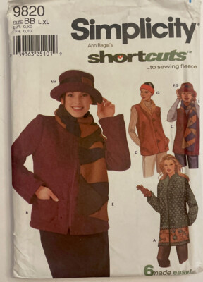 Simplicity 9820 Fleece Jacket Scarf Misses Sewing Pattern Uncut Size L ...