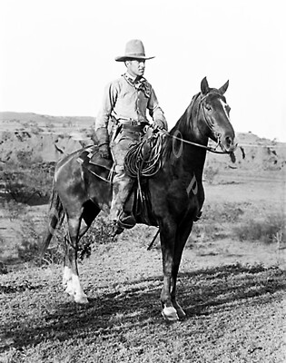 ANTIQUE REPRODUCTION 8X10 PHOTOGRAPH PRINT OLD WEST COWBOY ON HORSEBACK ...