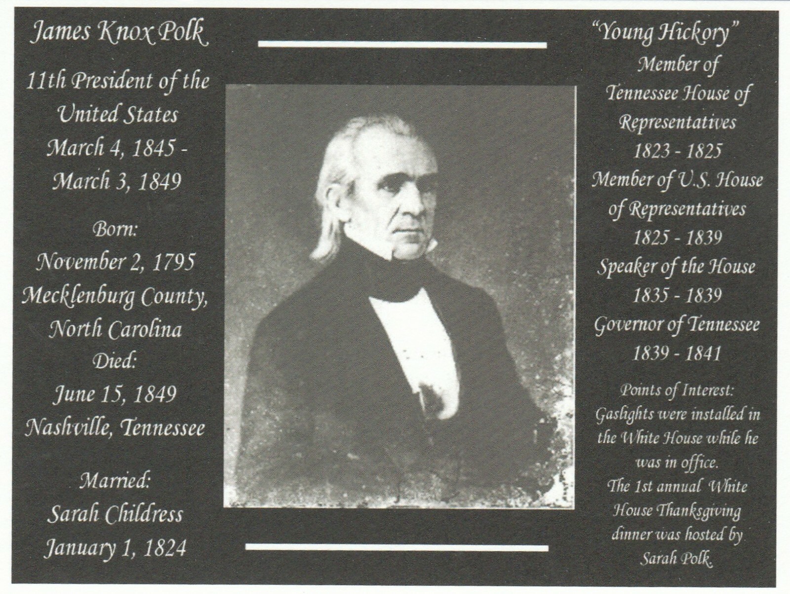 *Postcard-"Pres James Knox Polk" *Brief Bio*-11th US President -1845 ...