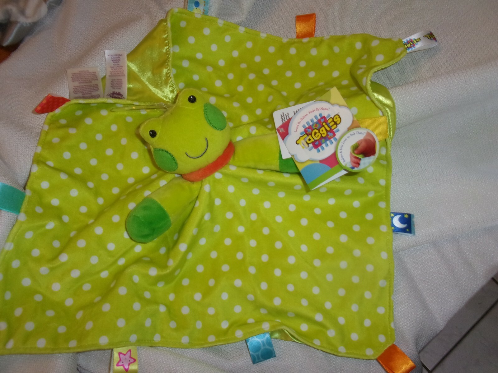 Taggies Green Frog Polka Dot Baby Blanket Security Lovey Tag Toy Satin ...