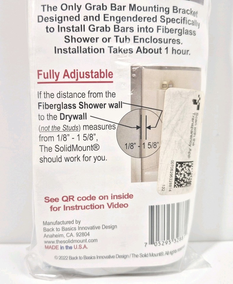 Grab Bar Mounting Kit for Fiberglass Showers The Solid Mount Made in ...