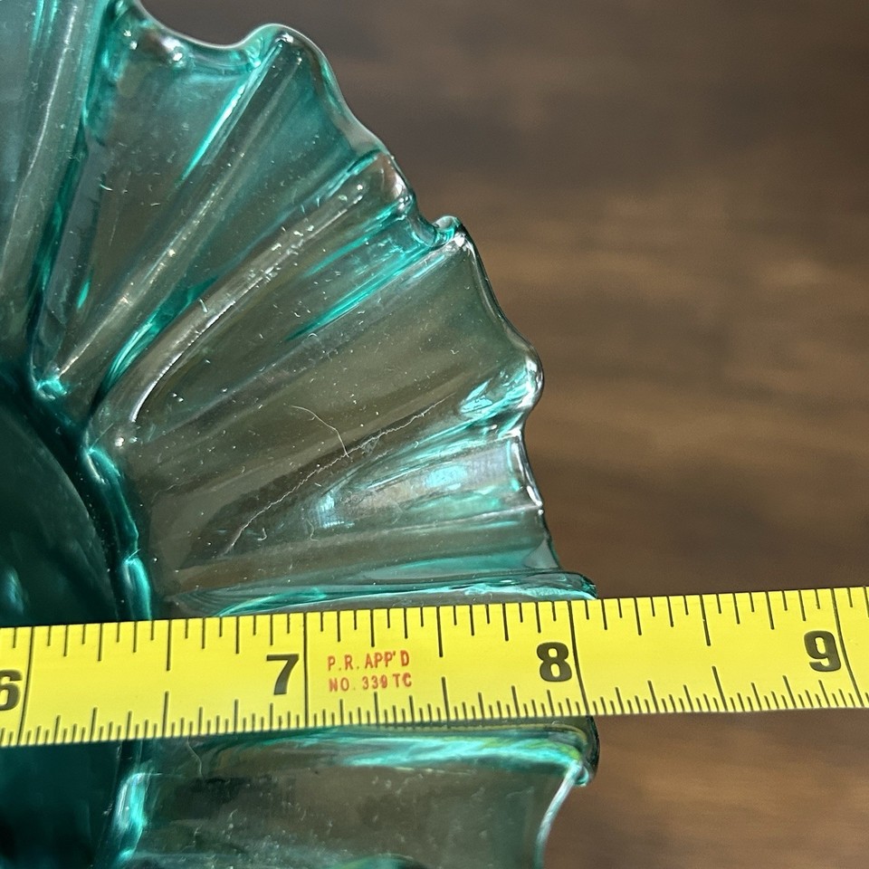 Vintage Blenko Teal Green Hand Blown Glass Vase Ruffle Wavy Edge ...