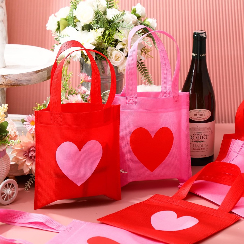 48 Pcs Reusable Valentines Gift Bags Heart Themed Goodie Candy Bags ...