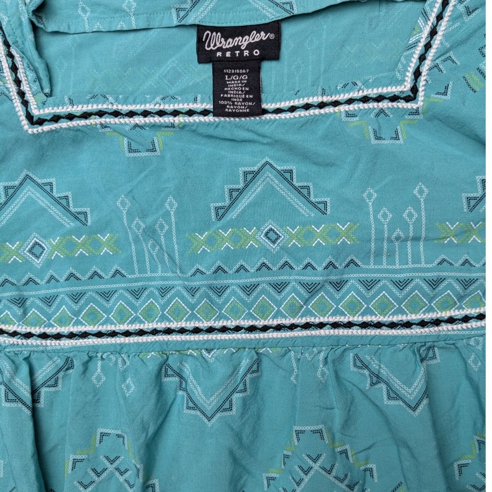 Wrangler Retro Western Aztec Babydoll Ruffle Sleeve Top Featival Womens ...