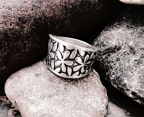 Retired James Avery Sterling Silver Size 6 Wide Flower Band Ring | eBay