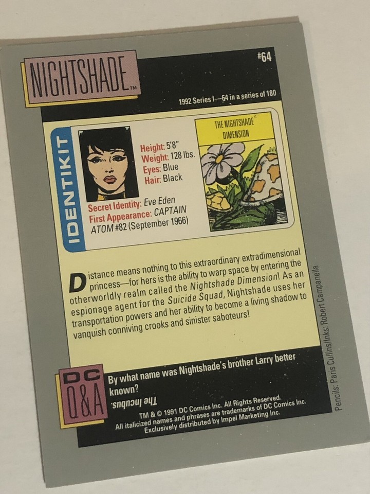 Nightshade Trading Card DC Comics 1991 #64 | eBay