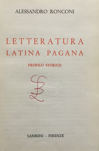 Literatur Latina Pagana. Profil Storico. Ronconi Alessandro : 1957 | eBay.de