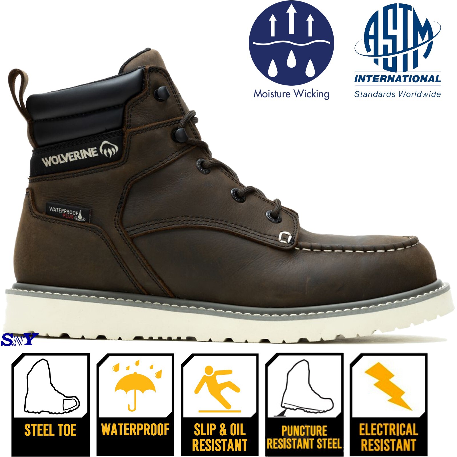 WOLVERINE Men's Waterproof Steel Moc Toe Chelsea Wedge Work Boot Steel ...