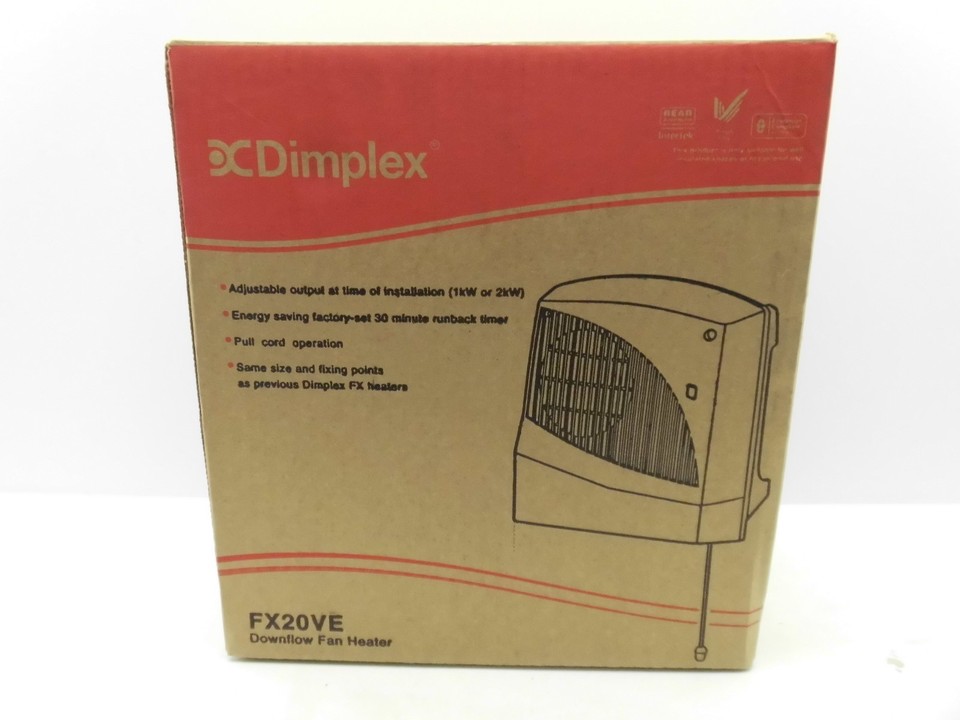 DIMPLEX FX20VE 2KW WALL MOUNTED DOWNFLOW BATHROOM / KITCHEN FAN HEATER ...