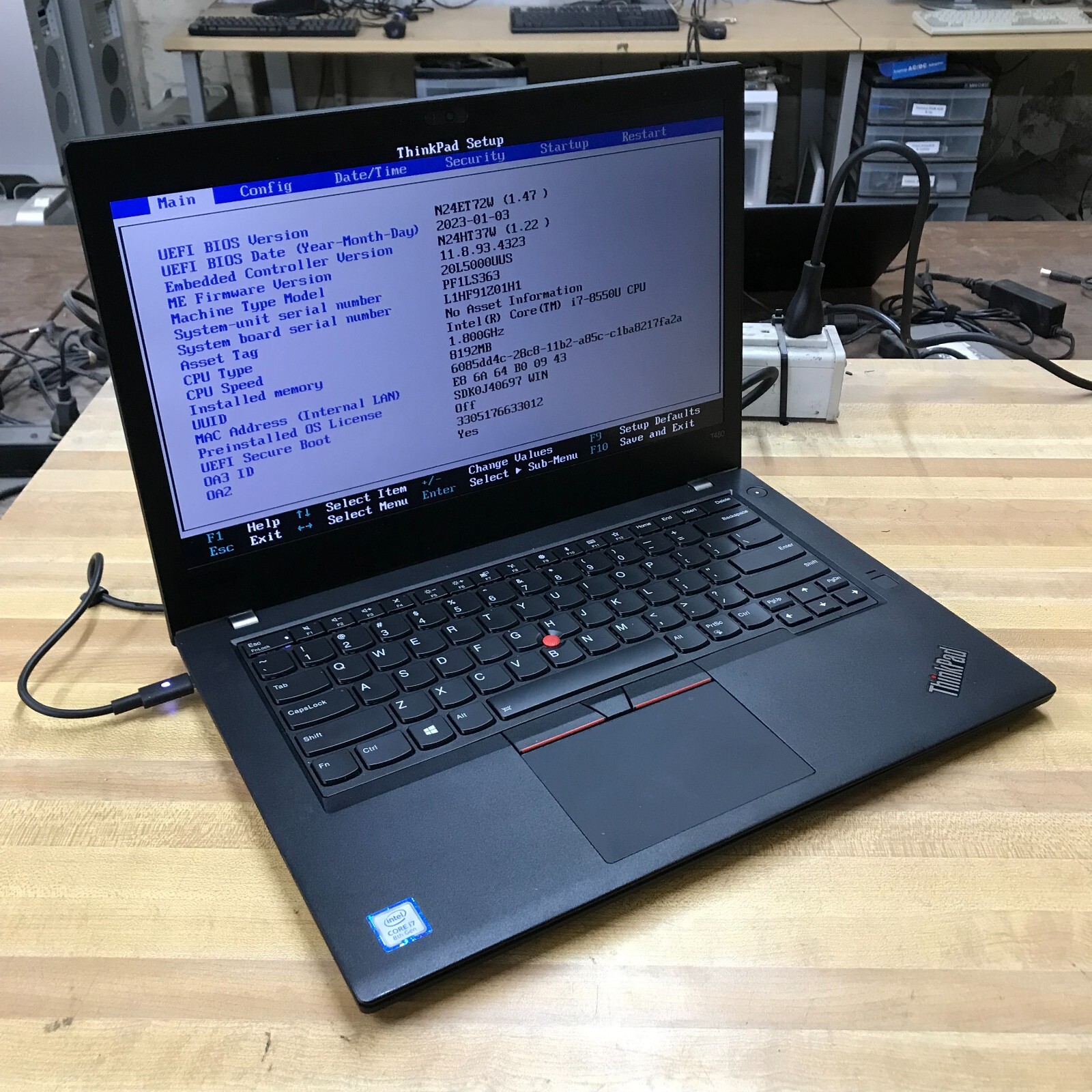 LENOVO THINKPAD T480 Laptop i7-8550U 1.80GHz 8GB RAM No SSD (Boots to ...