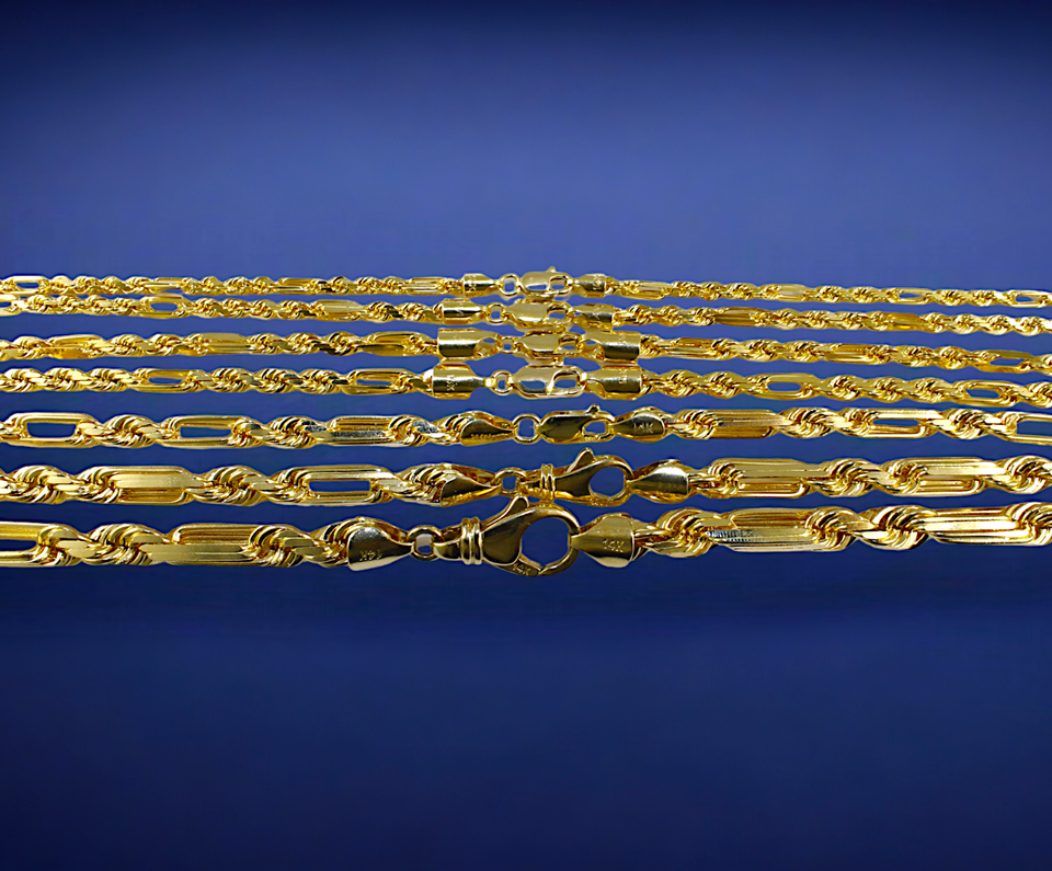 14K Yellow Gold SOLID Milano Figaro Rope Chain Necklace Diamond Cut ...