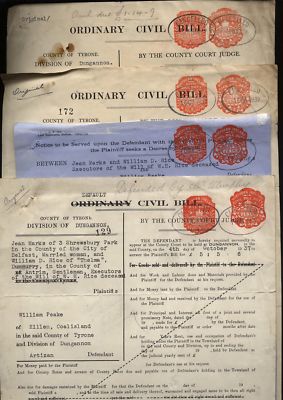 1937 NORTHERN IRELAND CIVIL BILL DUTY REVENUE stamps on 4 documents | eBay