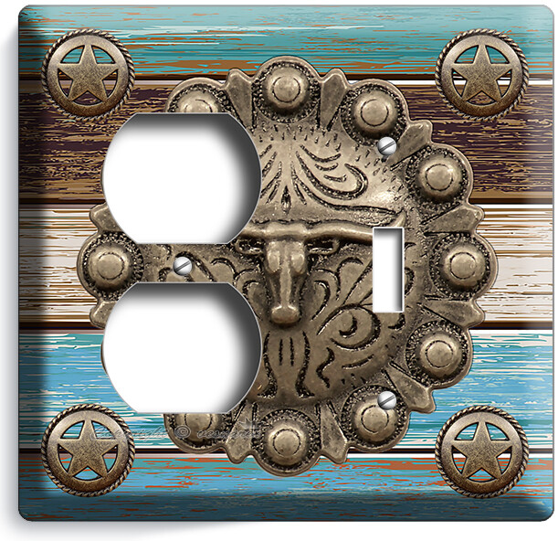 LONE STAR LONGHORN BULL LIGHT SWITCH OUTLET PLATES COWBOY WESTERN ROOM ...