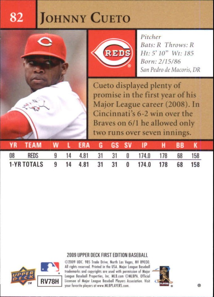 2009 Upper Deck First Edition Baseball Card #82 Johnny Cueto | eBay