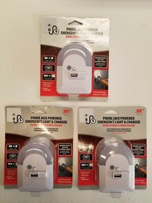 Lot of 3 VR3 PHONE JACK POWERED EMERGENCY LIGHT AND CHARGER New | eBay