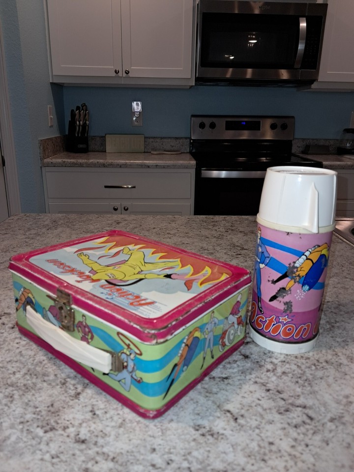 1973 Action Jackson Lunch Box & Thermos * Vintage * Lunchbox tin kit ...