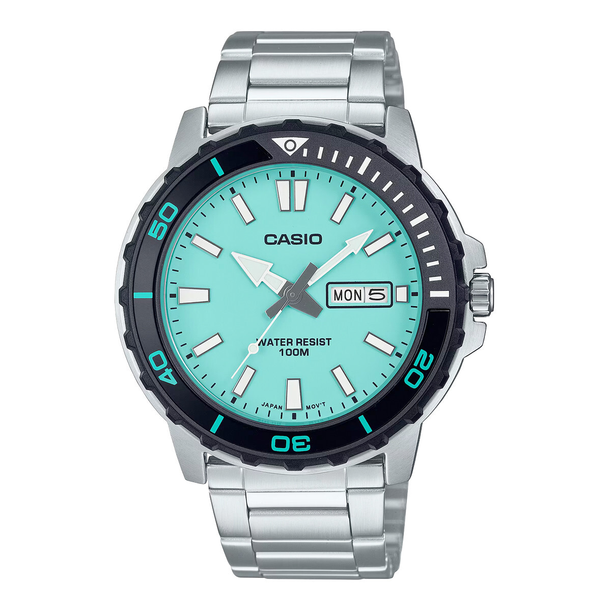 CASIO MTD-125D-2A2V 45mm Day & Date Turquoise Blue Analog Quartz Watch ...