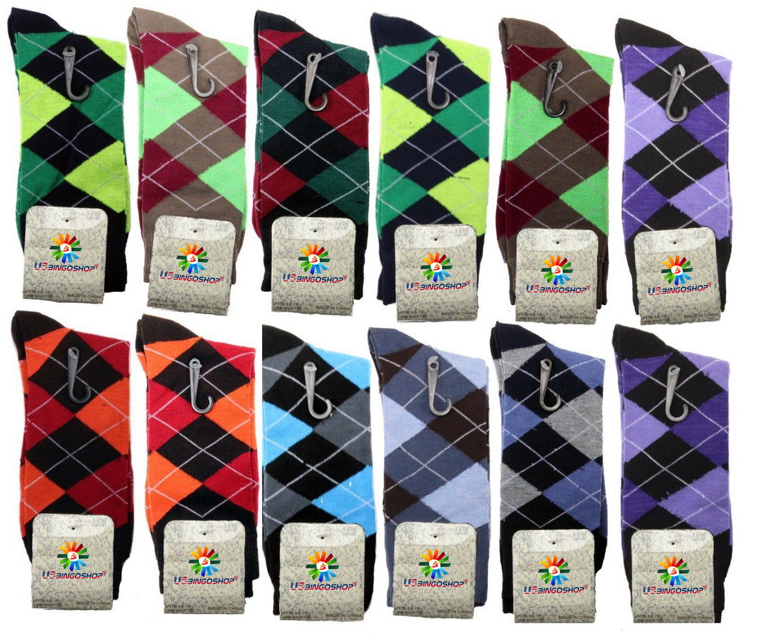 12 Pairs New Cotton Fashion Men Argyle Style Dress Socks Size 10-13 ...