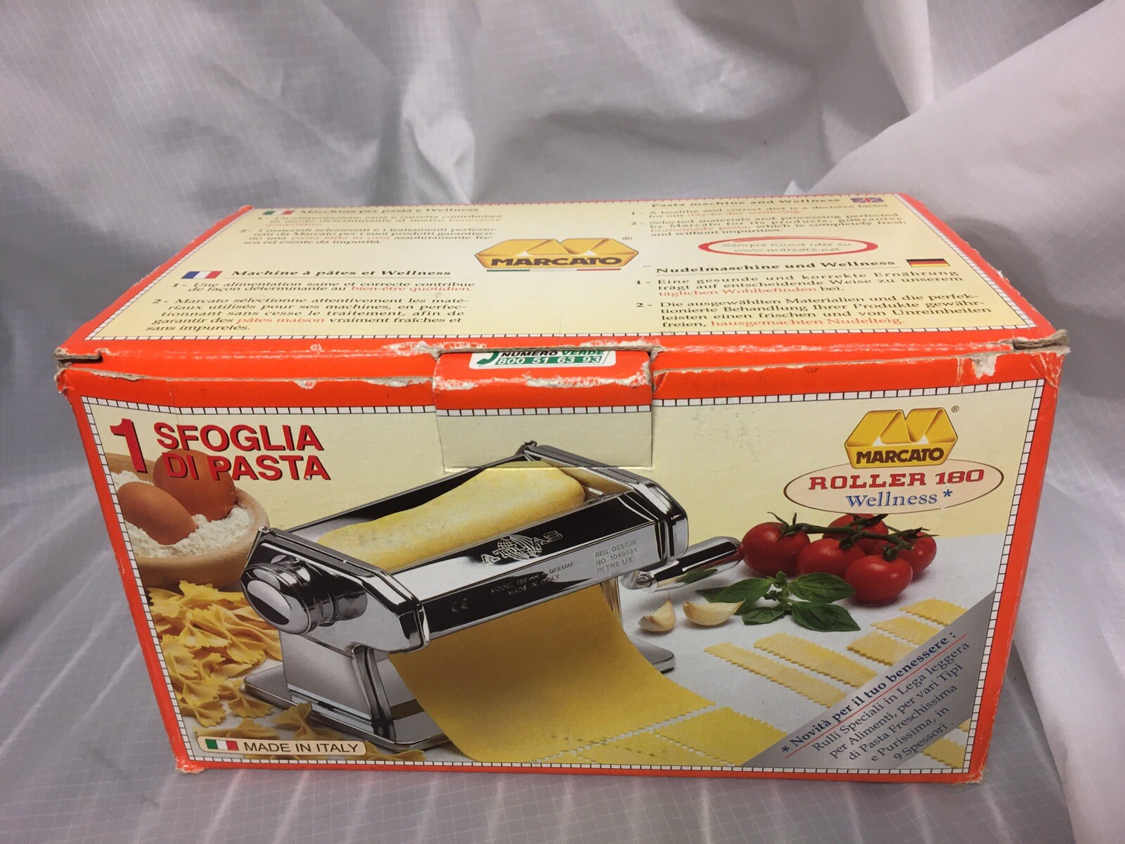 Marcato 8340 Atlas Pasta Dough Roller Made in Italy Includes ...