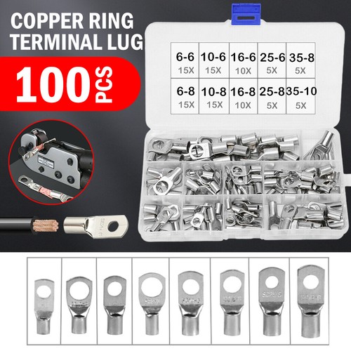 100PCS Battery Copper Cable Lugs Crimp Ring Terminals Electrical Wire ...