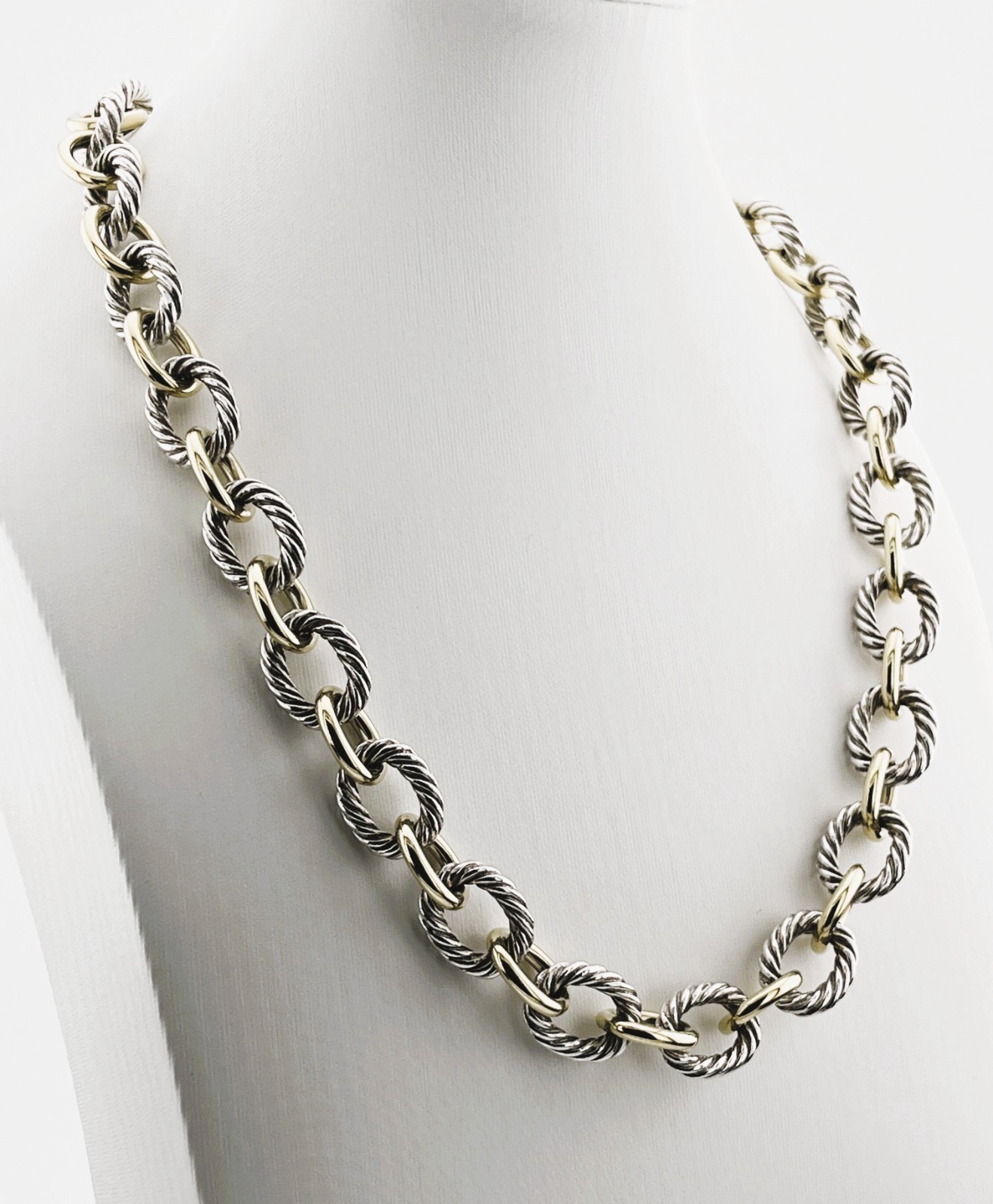 DAVID YURMAN .925 STERLING CABLE AND .750 18K GOLD LINK CHAIN NECKLACE ...