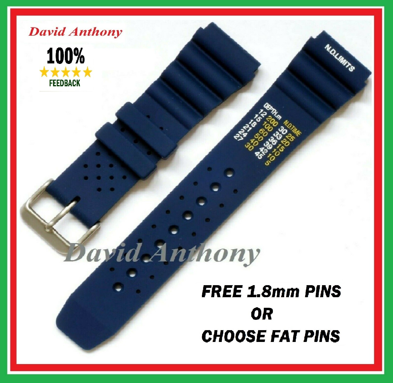 DIVERS WATCH STRAP SILICONE RUBBER 18mm 20mm 22mm 24mm, ND Limits PRO ...