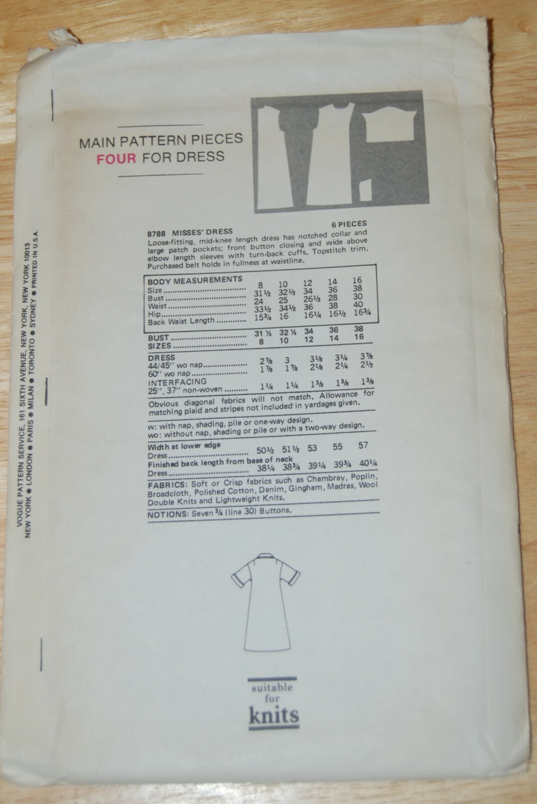 Vintage from 1974 Vogue #8788 size 16, uncut and factory folded, old ...
