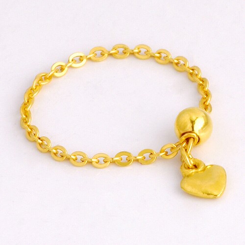 Solid Pure 24K Yellow Gold Ring For Women Loving Heart Rolo Link Band ...