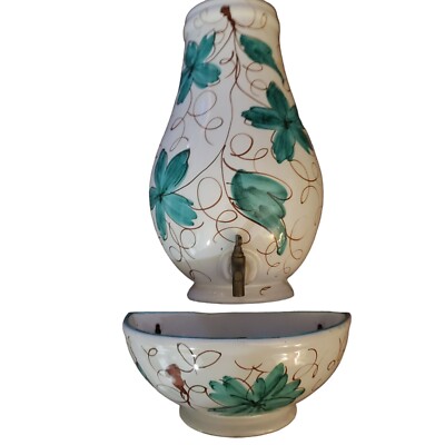 Vtg Italian Glazed Hand Paint Pottery Lavabo Wall Fountain Cistern ...