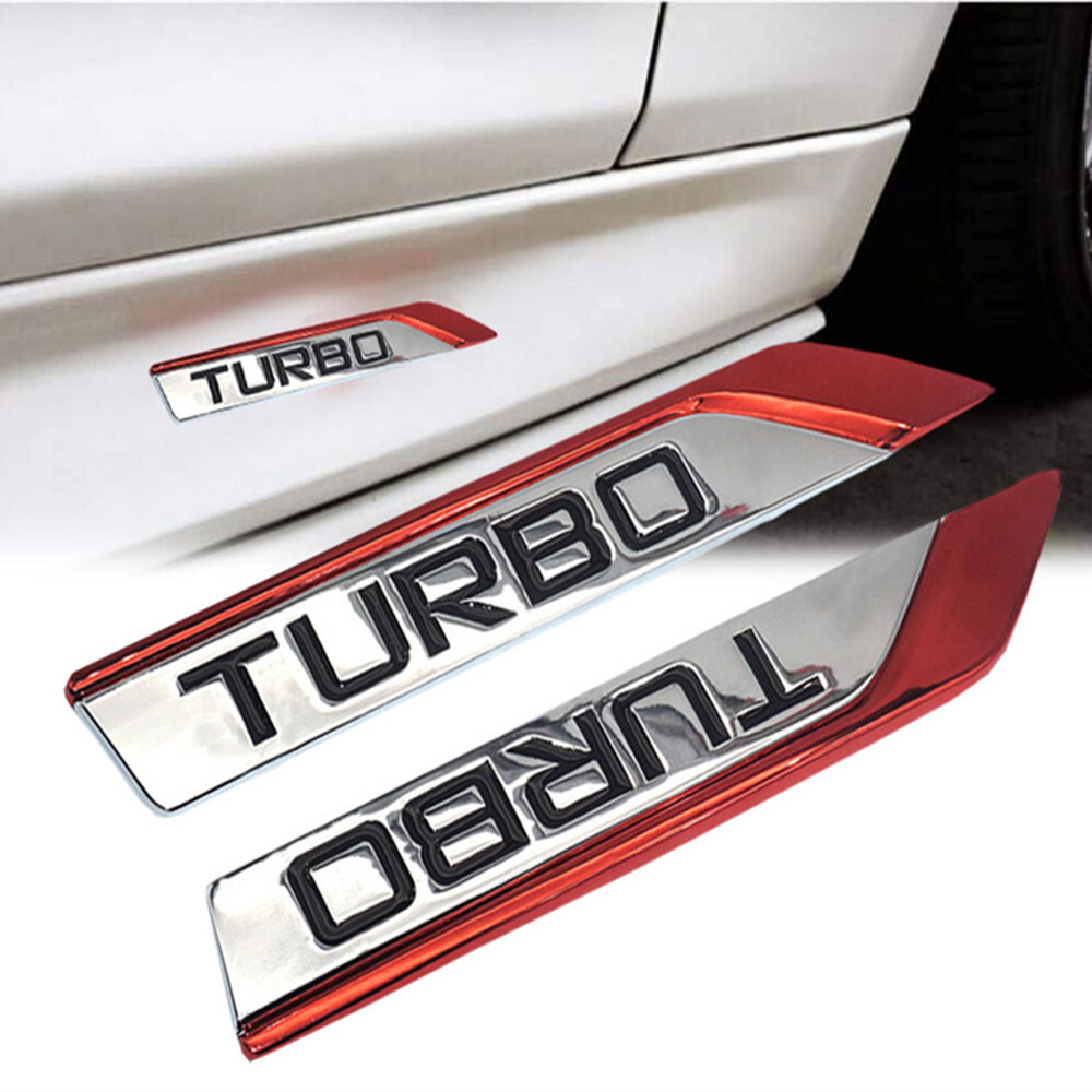 1 Pair Red Metal Turbo Side Wing Badge Chrome Fender Emblem Decal 3D ...
