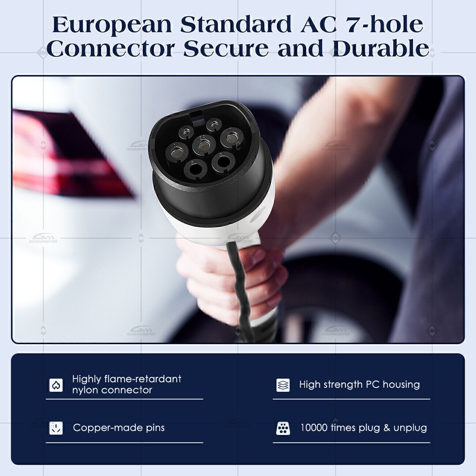 EV Charging Cable Type 2 UK Plug 3 Pin Electric Vehicle Car Charger ...