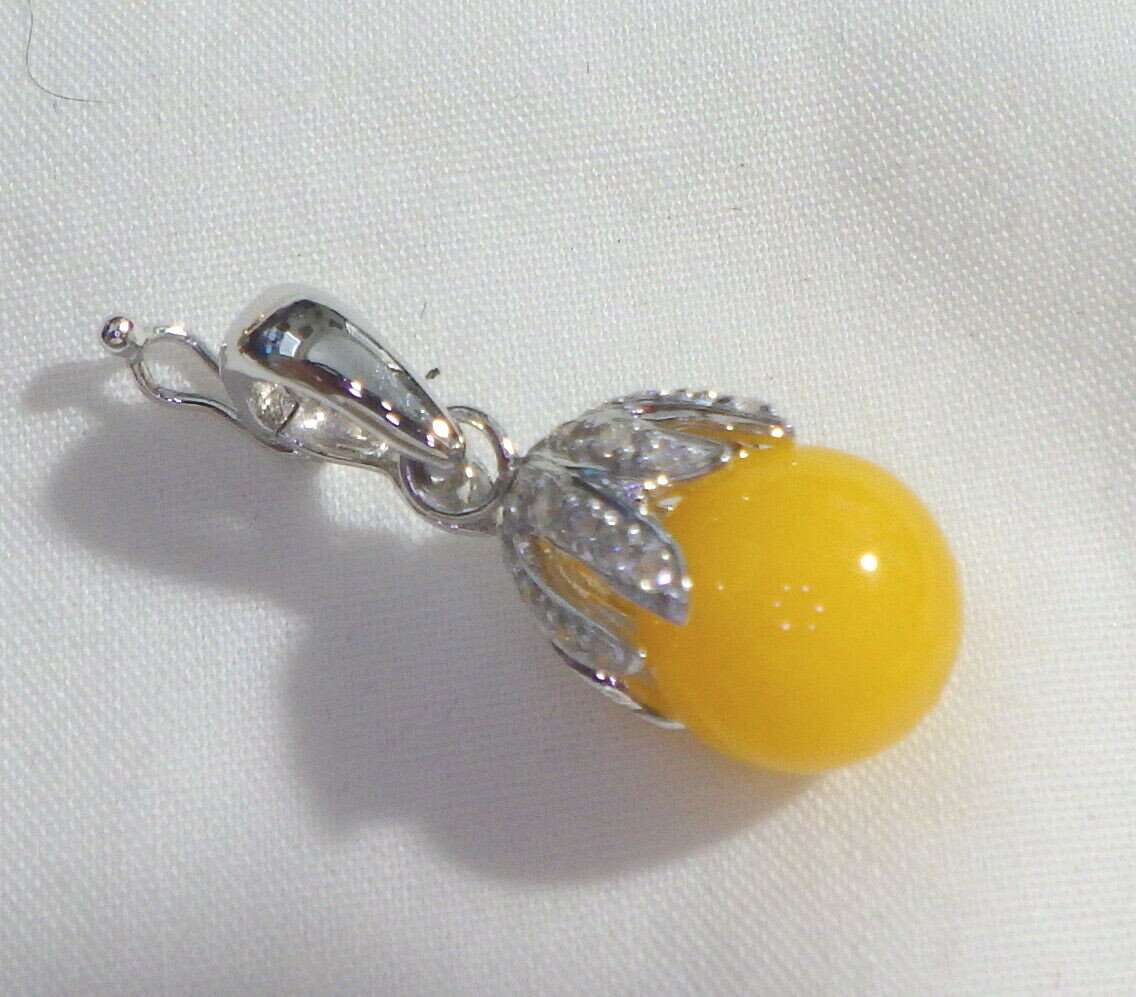 14KT WG DIAMOND ENHANCER STUDDED BAIL W, YELLOW JADE DROP 10MM STONE DO ...