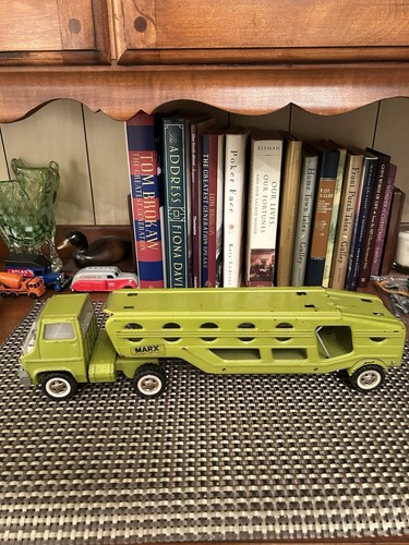 1960's Vintage Marx Car-Carrier Truck Green Metal Auto-Hauler Trailer ...