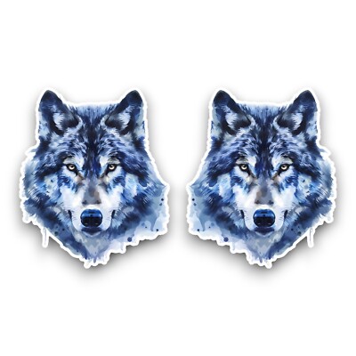 2x Small Beautiful Blue Wolf Head Watercolour Animal Vinyl Sticker ...