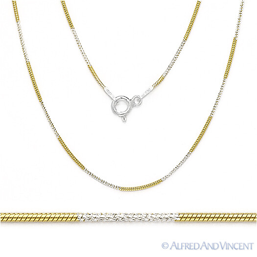 1mm Snake Link .925 Sterling Silver 2-Tone 14k Yellow Gold-Plated Chain ...