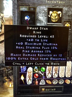 D2 D2R Diablo II Resurrected Dwarf Star Unique Ring 15% Fire Absorb PC ...