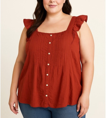 Maurices Plus Size Rust Ruffle Strap Button Front Blouse Boho Summer Tank Top 2X | eBay