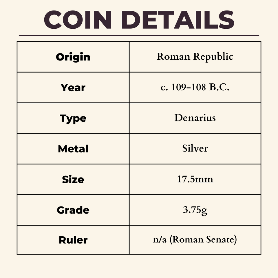 Roma Head Denarius 109BC Ancient Roman Republic Silver Coin Flaminius ...