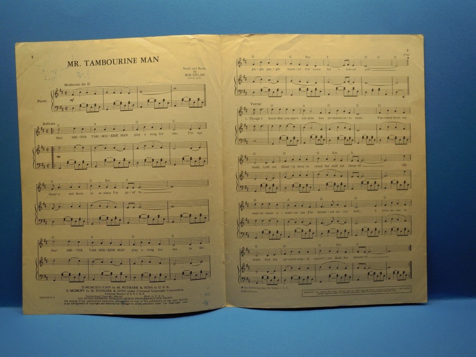 The Byrds - Mr Tambourine Man - 1965 US Sheet Music | eBay UK