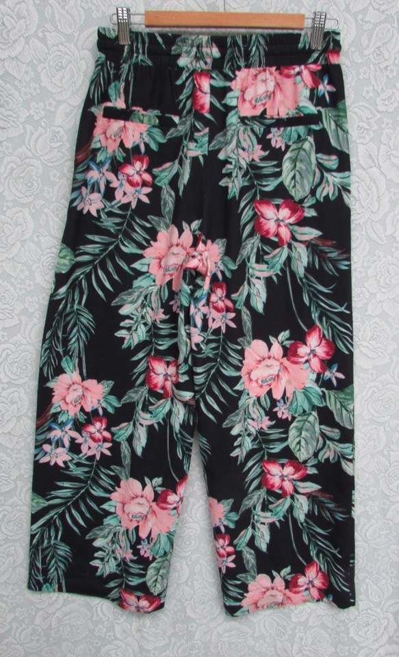 Decjuba size S Black Floral Wide Leg Elastic Waist Pockets Pants new ...