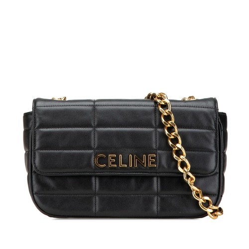 CELINE Logo Chain Shoulder Bag 111273Eyd Black Leather r16_0822 | eBay