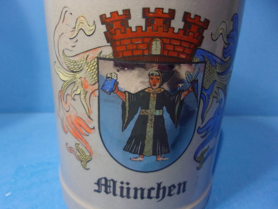 Vintage German Beer Stein Stoneware Coat of Arms & Monk .5L Gerz Stamp ...