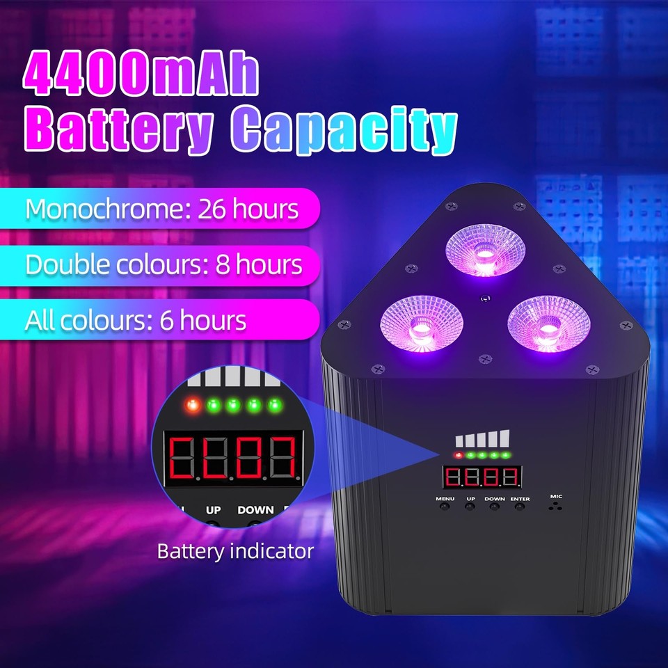 Rechargeable Wireless Par Lights 3X4W LED Uplighting RGBW 4 in 1 Stage ...
