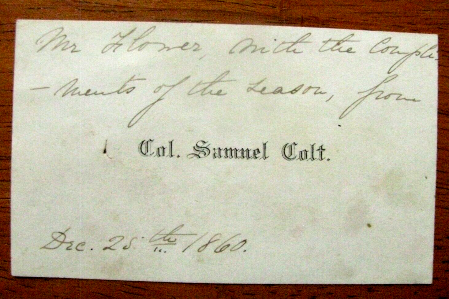 COLONEL SAMUEL COLT INSCRIBED CARDS AND COVER CHRISTMAS DAY 1860 | eBay