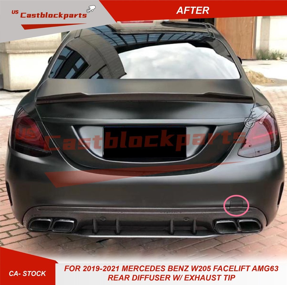 C63 Style Rear Diffuser+Exhaust For 19-21 Mercedes W205 Sedan C300 C43 ...