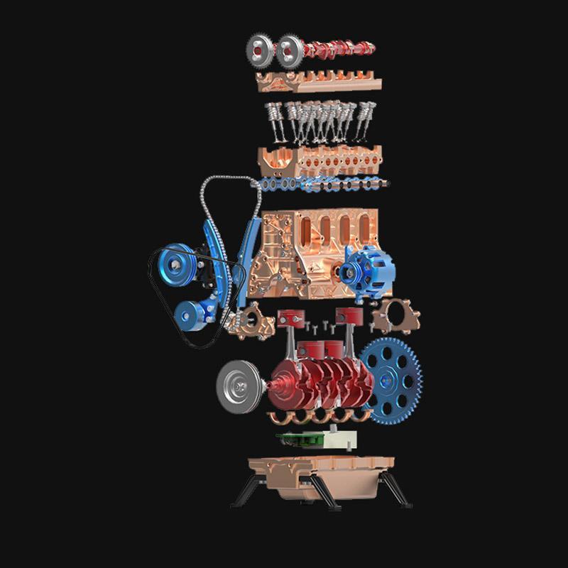 TECHING Metal 4 Cylinder Engine Car Mini Assembled Inline Engine Toy ...