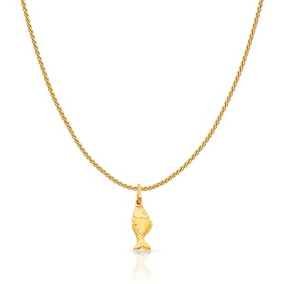 14K Yellow Gold Fish Charm Pendant with 0.9mm Wheat Chain Necklace | eBay