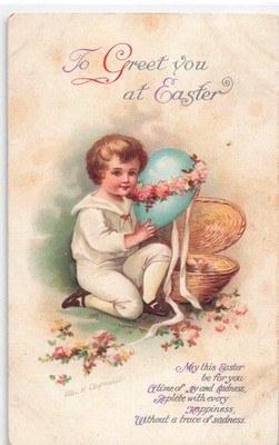 Early 1900's Singed Clapsaddle Easter postcard, Child, Flowers & Egg | eBay