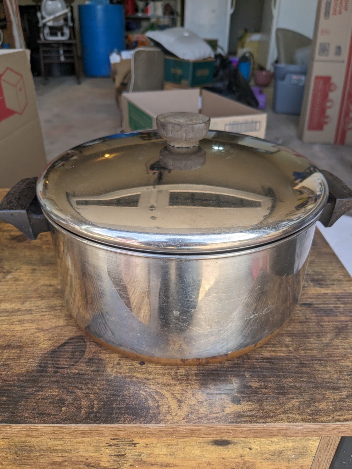 Vintage 1801 Revere Ware 4-1/2 QT Copper Bottom Stock Pot w/Lid Clinton ...